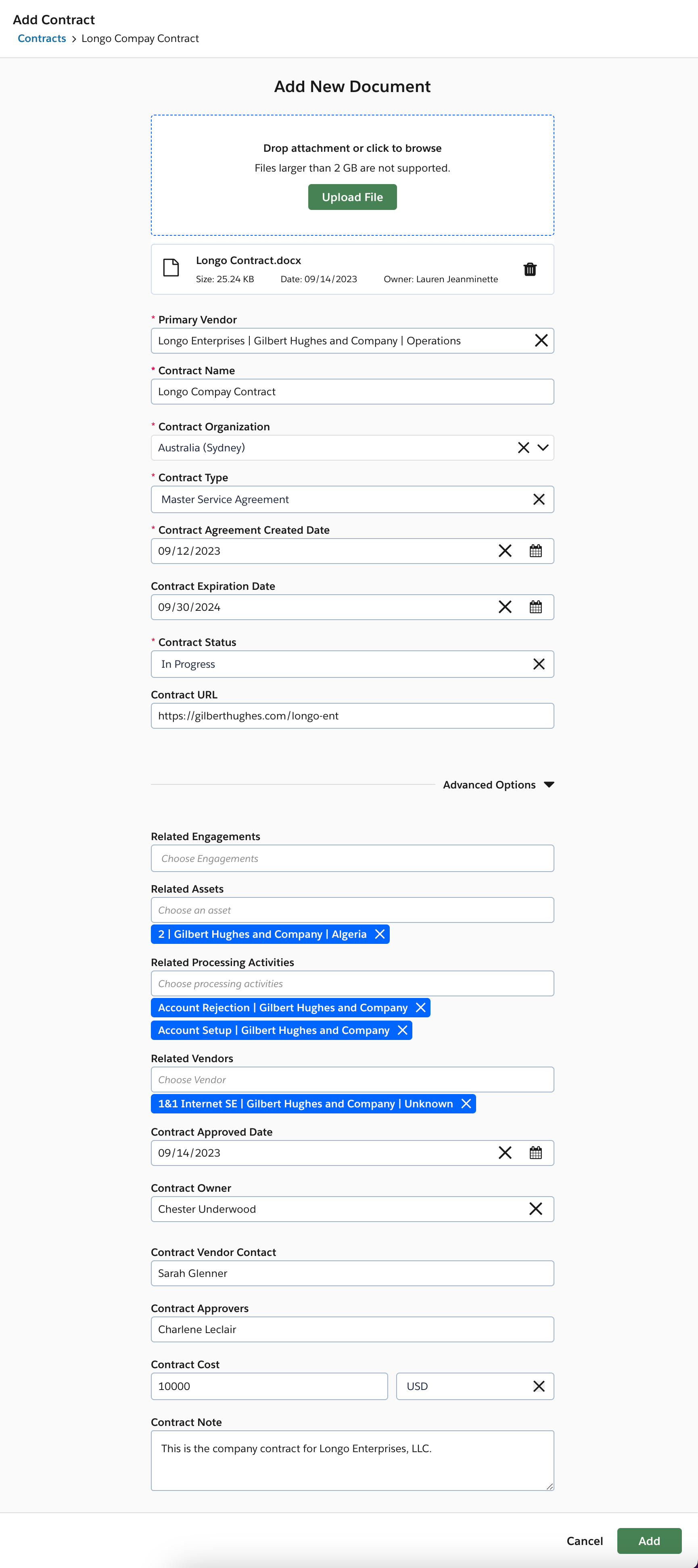 Adding, Editing, and Deleting Contracts | MyOneTrust