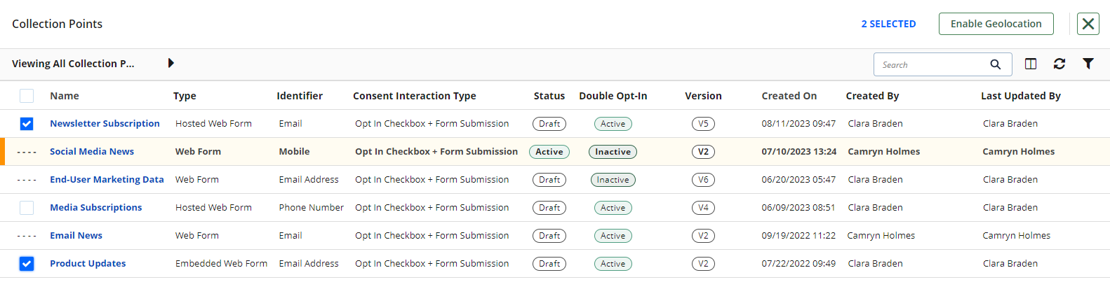 Enabling Geolocation Tracking for Multiple Consent Objects | MyOneTrust