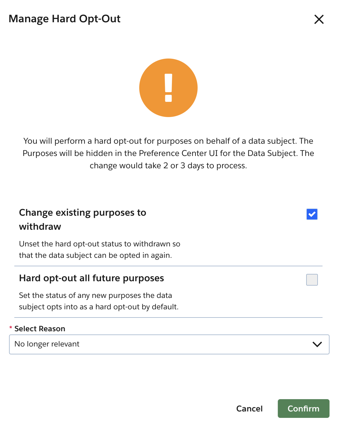 Overriding Data Subject Consent Using Hard Opt-Out | MyOneTrust