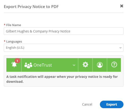 Exporting Published Notices to PDF | MyOneTrust