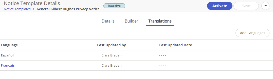 Managing Custom Privacy Notice Template Translations | MyOneTrust