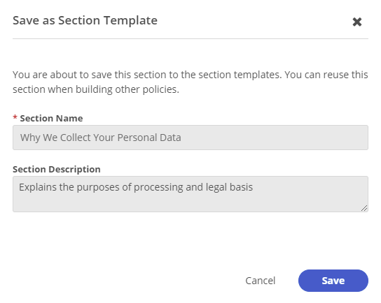 Managing Section Templates | MyOneTrust