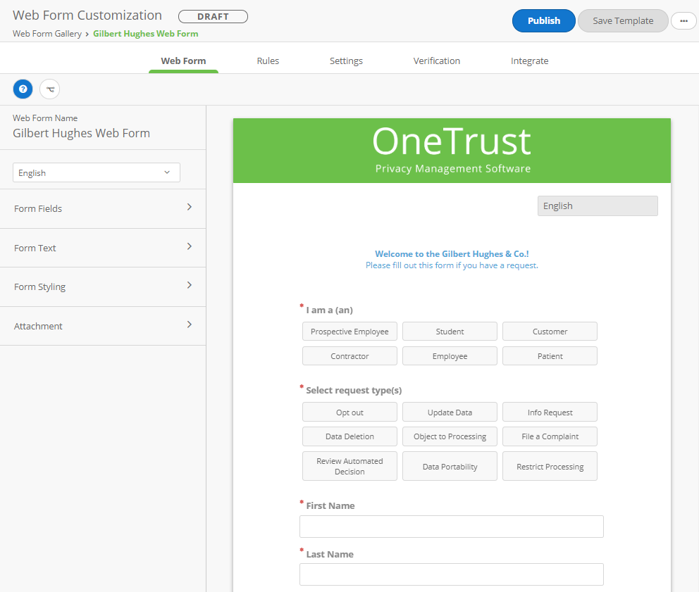 Customizing a Web Form | MyOneTrust