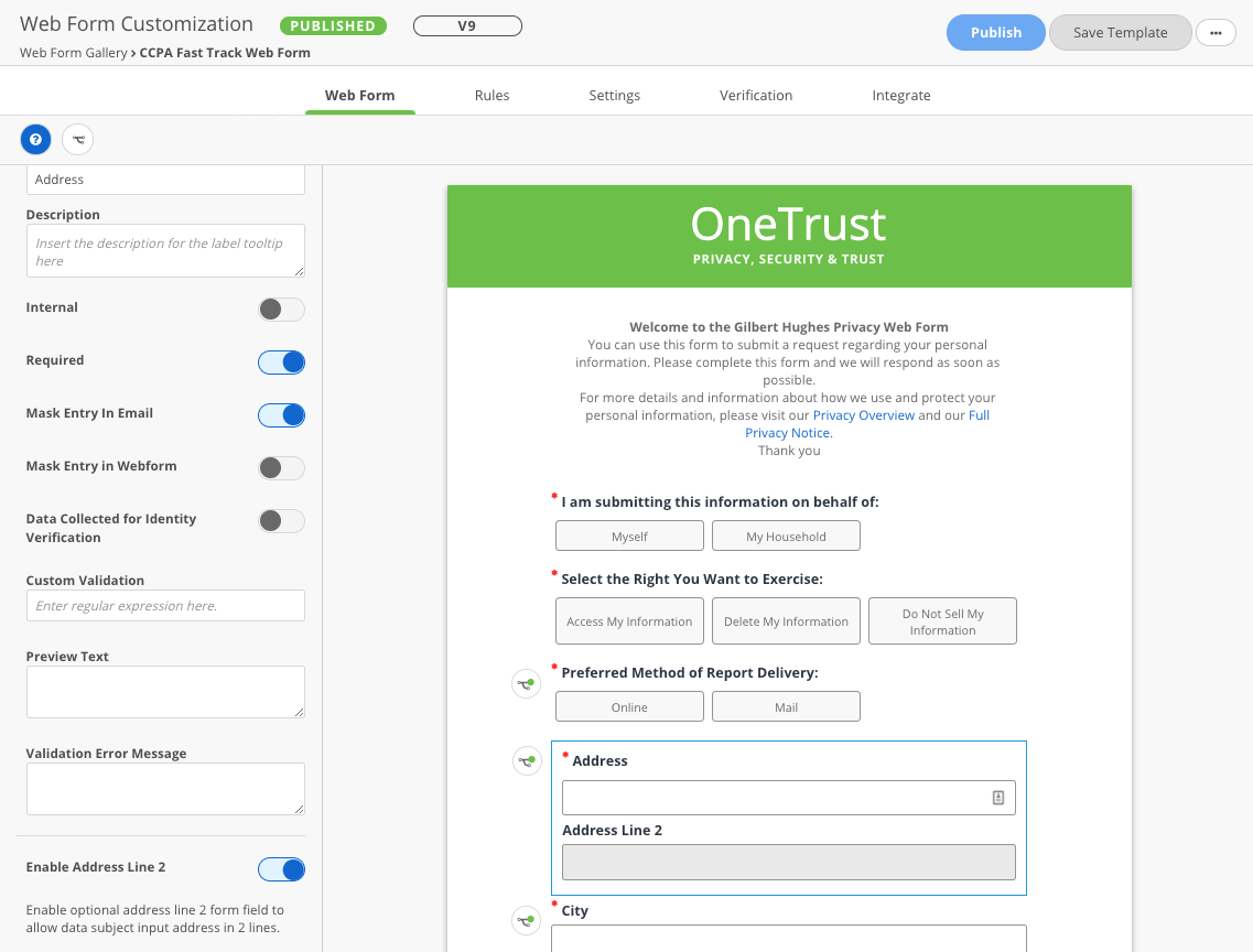 Customizing a Web Form | MyOneTrust