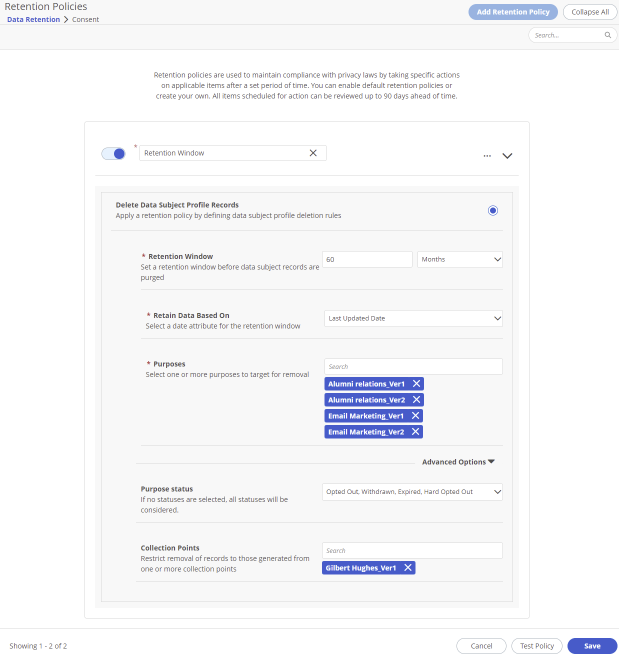 Setting Up Consent Retention Policies | MyOneTrust