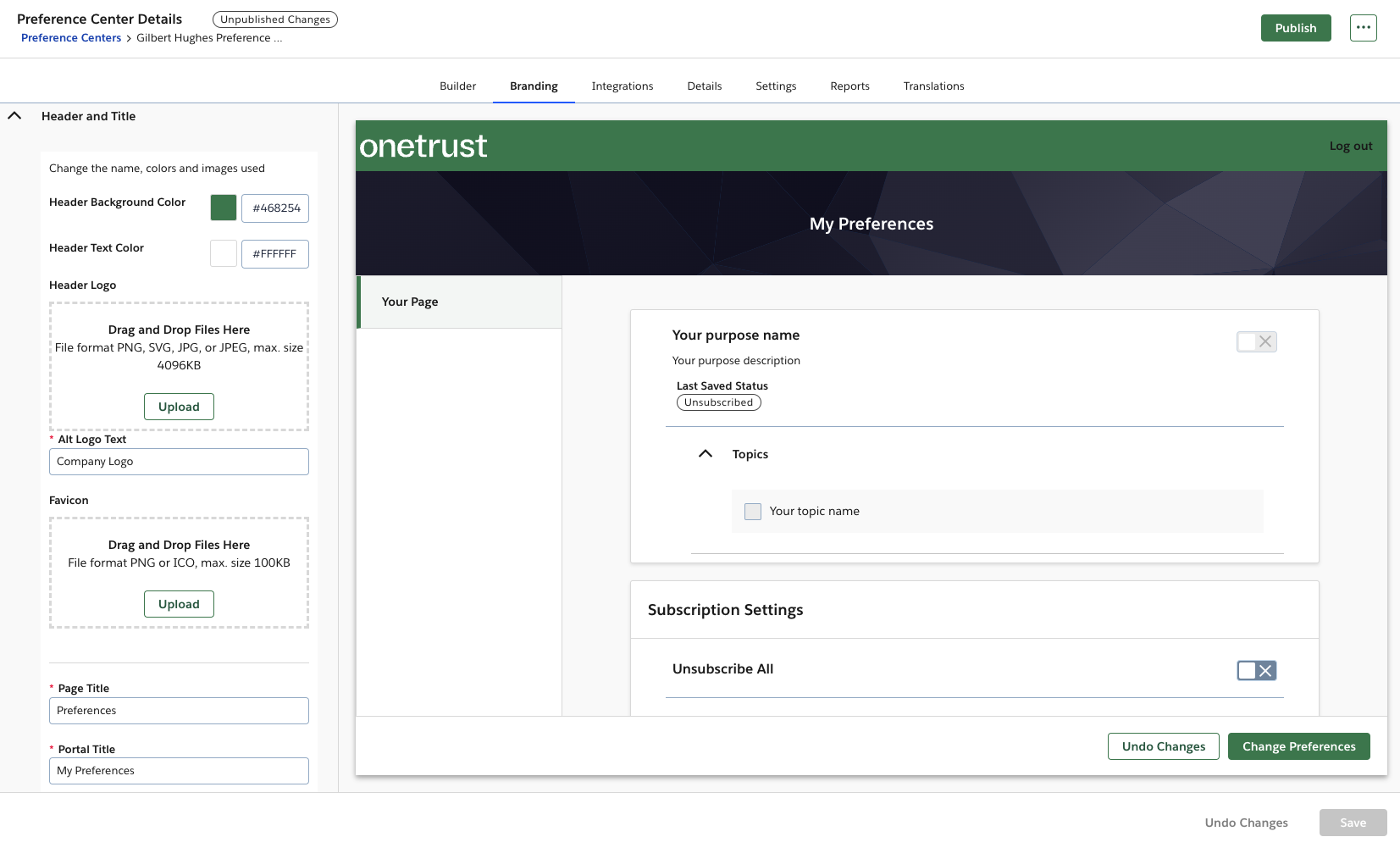Customizing Branding for a Multi Page Preference Center | MyOneTrust