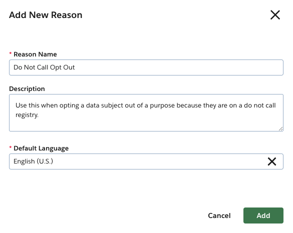 Managing Reason Templates | MyOneTrust