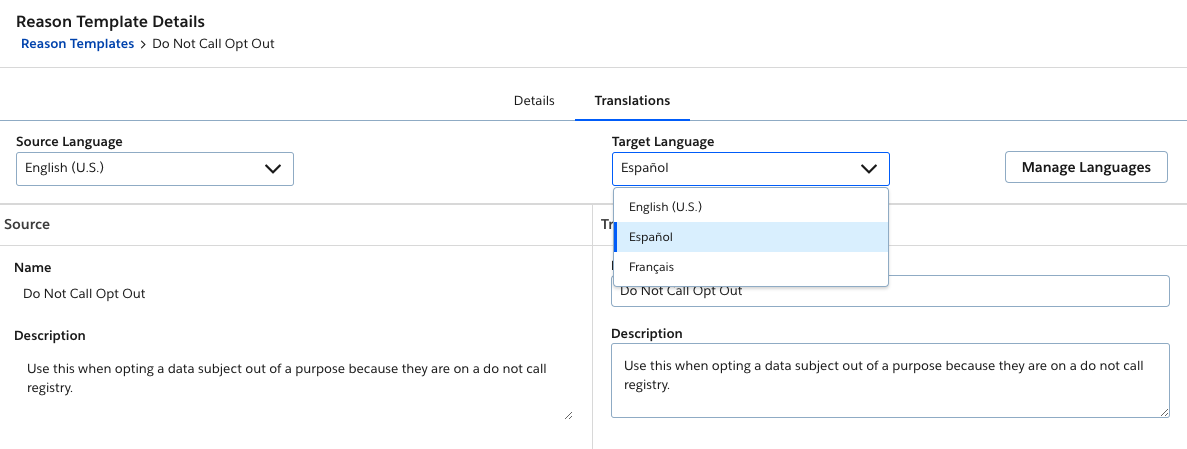 Managing Reason Templates | MyOneTrust