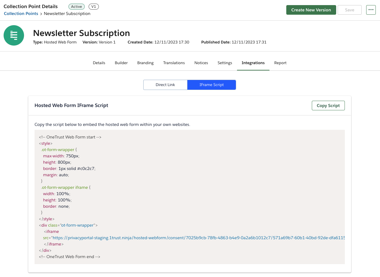 Integrating OneTrust Hosted Web Form Collection Points | MyOneTrust
