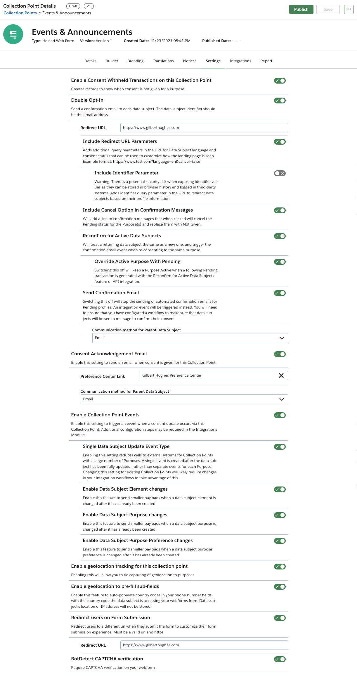 Configuring OneTrust Hosted Web Form Collection Point Settings | MyOneTrust
