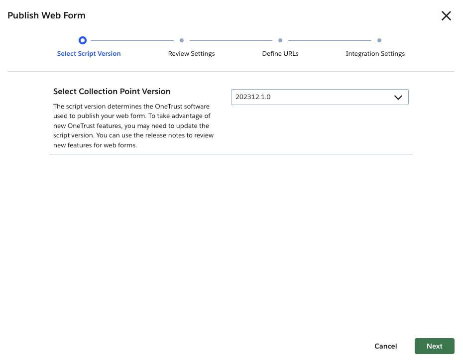 Publishing OneTrust Embedded Web Form Collection Points | MyOneTrust