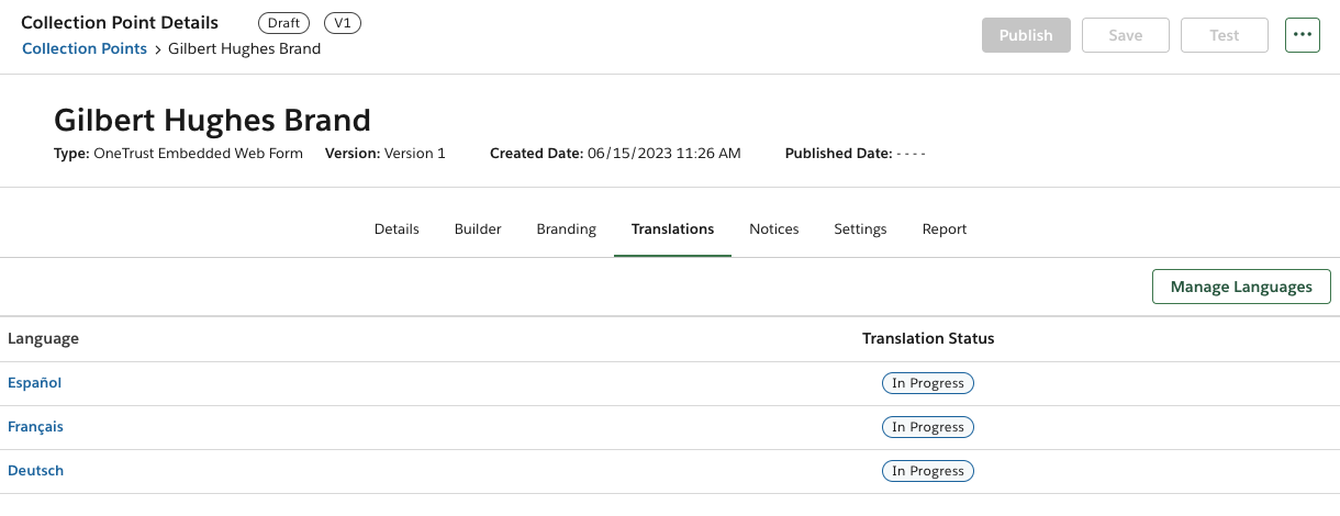 Configuring Translations for OneTrust Embedded Web Form Collection Points | MyOneTrust