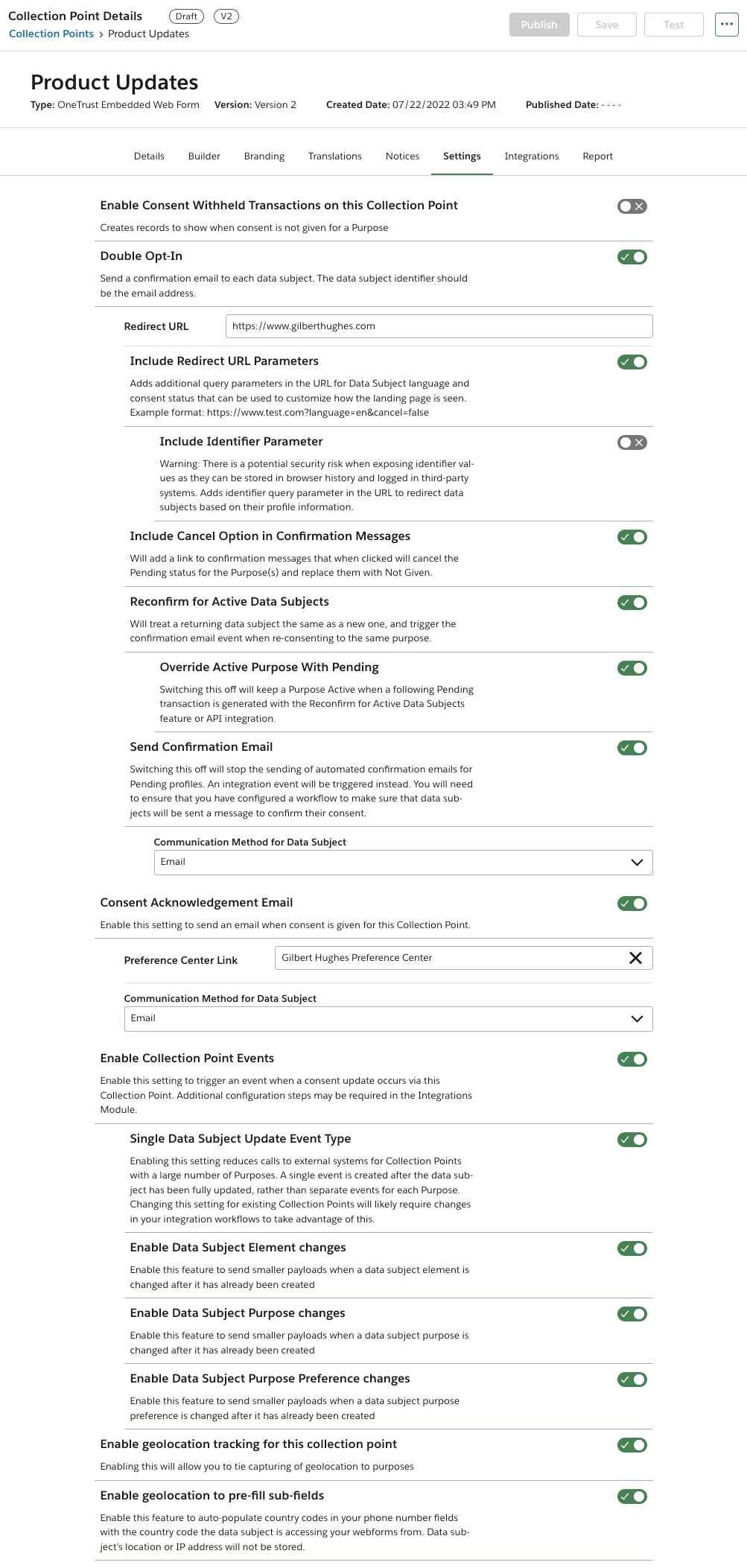 Configuring OneTrust Embedded Web Form Collection Point Settings | MyOneTrust