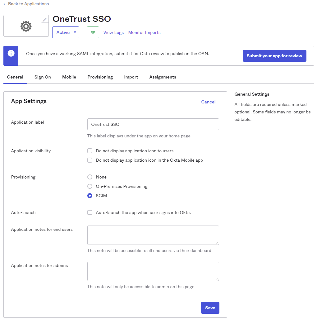 Configuring OneTrust with Okta for SCIM | MyOneTrust