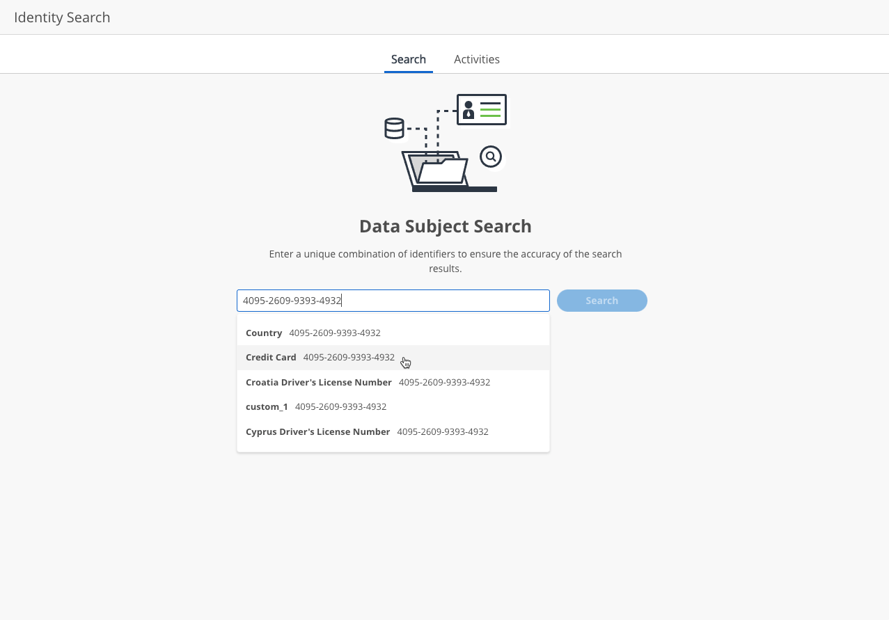 Performing Identity Searches for Data Discovery | MyOneTrust