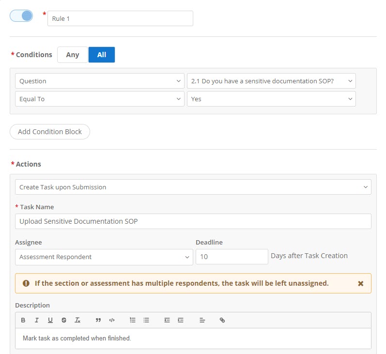 Configuring Assessment Task Rules | MyOneTrust