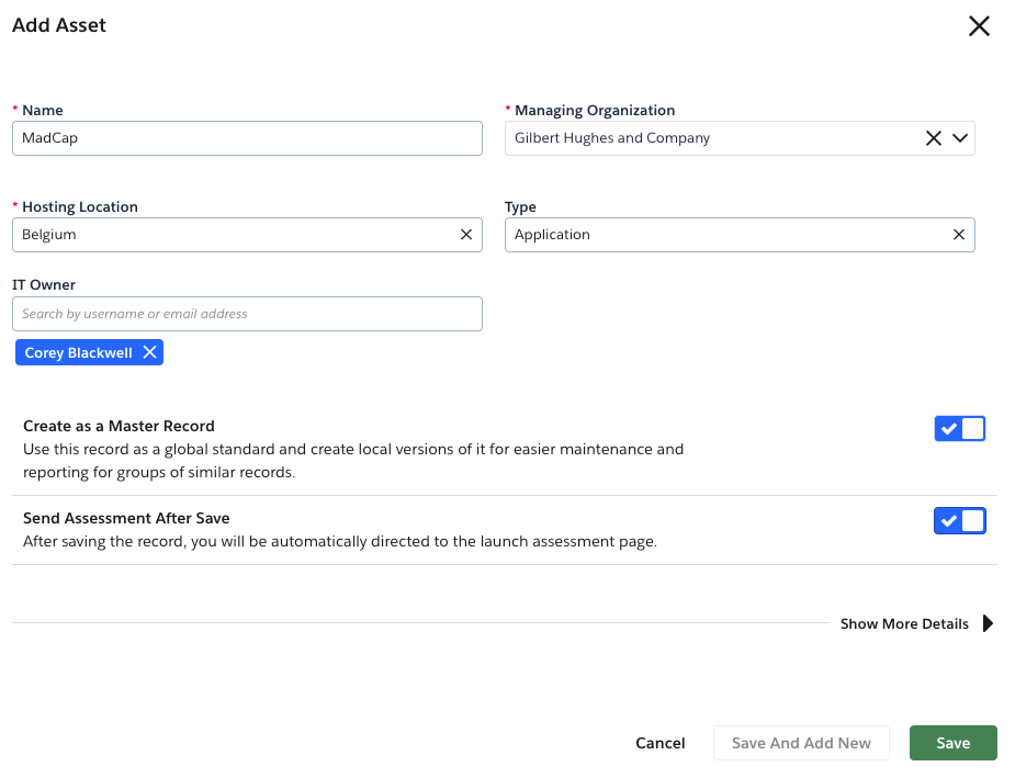 Manually Adding an Inventory Record | MyOneTrust