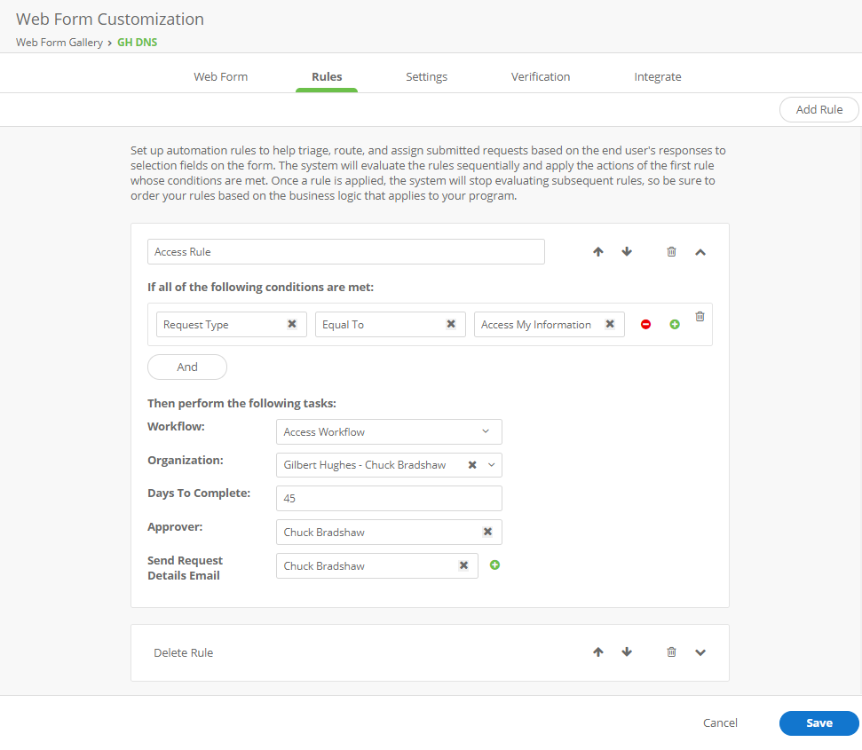 Creating Rules for a Web Form | MyOneTrust