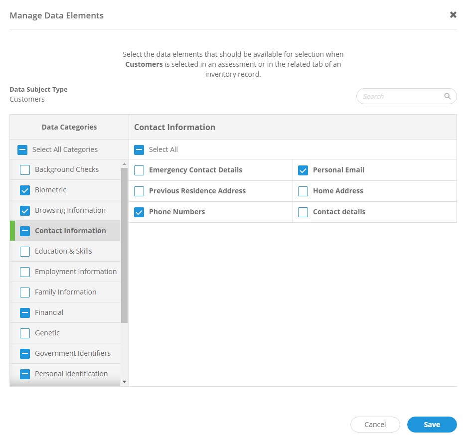 Assigning Data Elements to a Data Subject Type | MyOneTrust