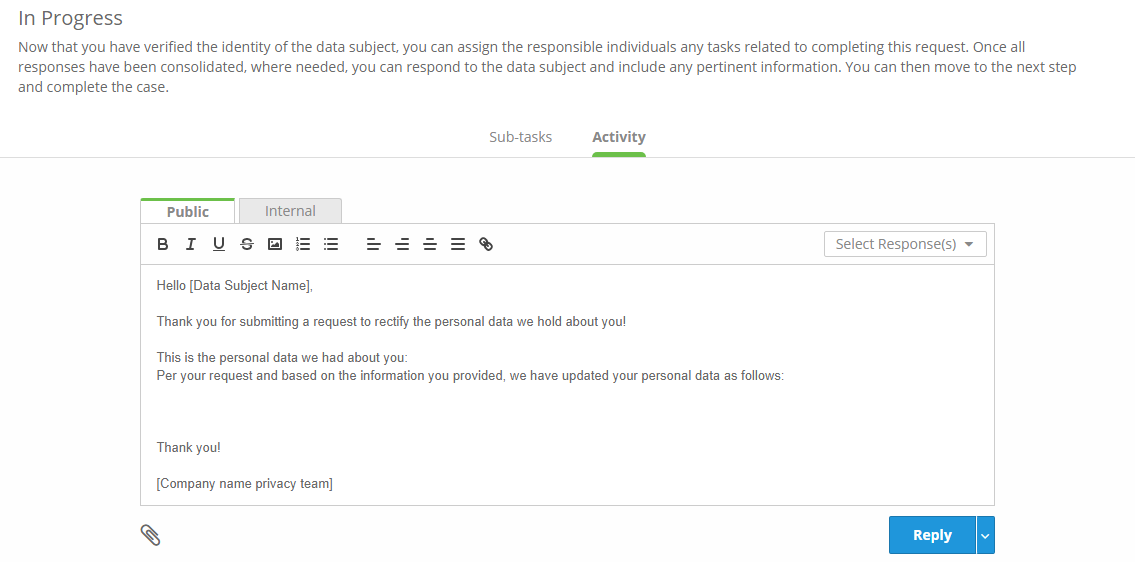 Responding to a Request | MyOneTrust