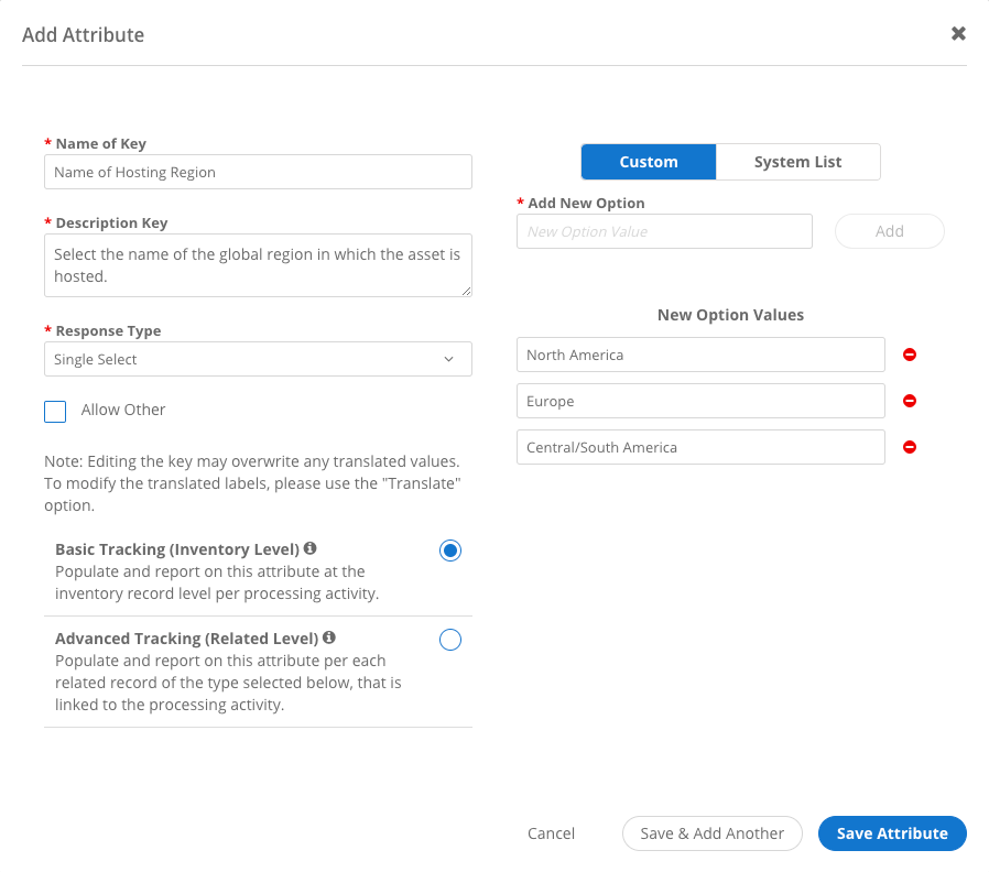 Adding, Editing, and Deactivating Attributes | MyOneTrust