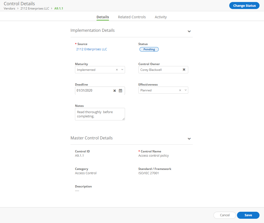 Adding, Editing, and Removing Inventory Controls | MyOneTrust