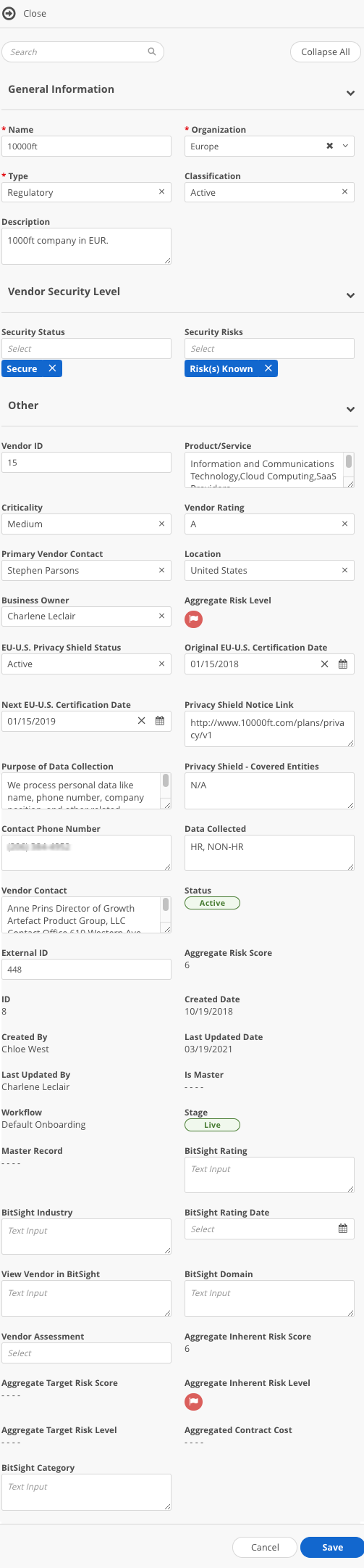 Editing an Inventory Record | MyOneTrust