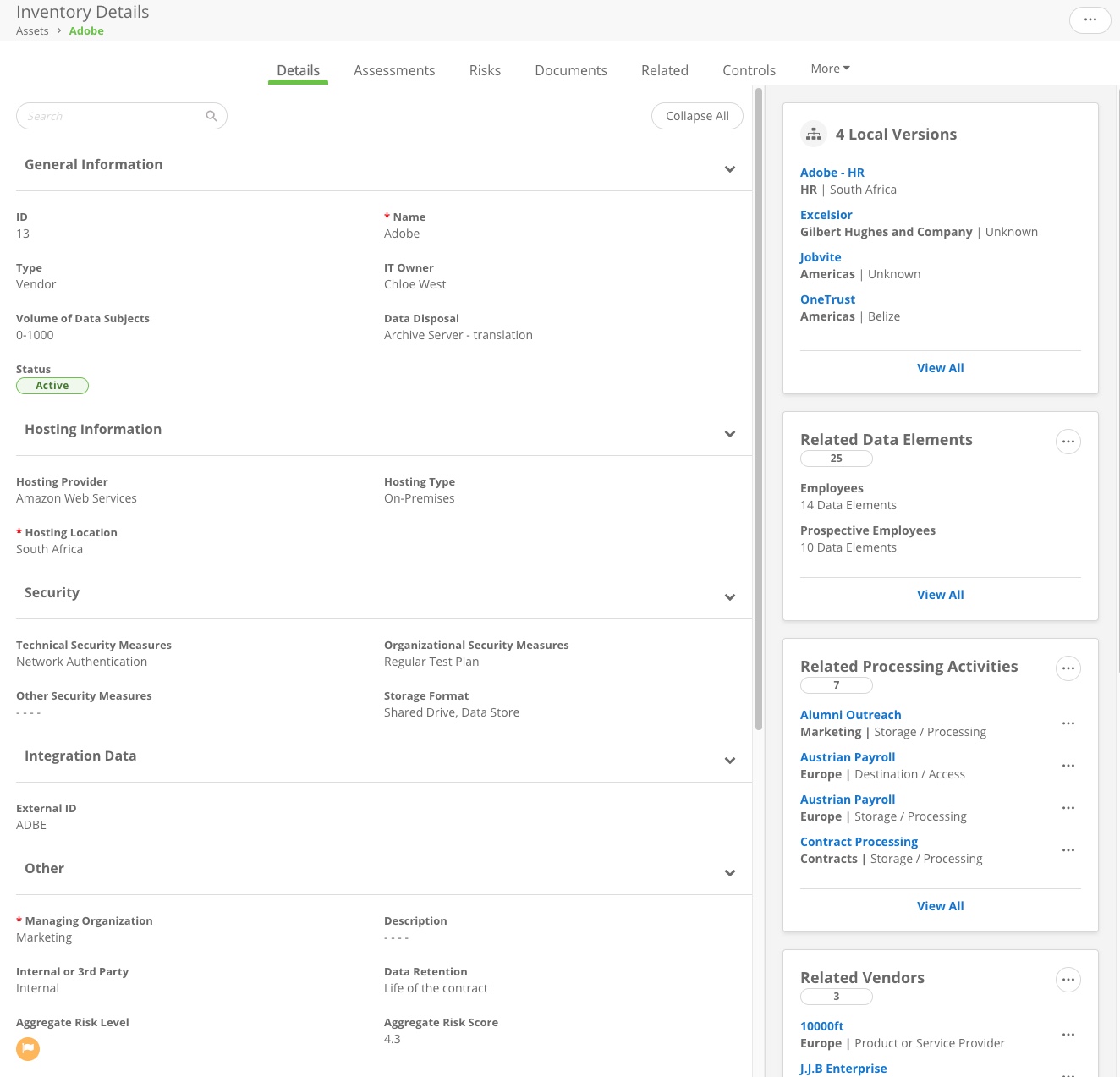 Editing an Inventory Record | MyOneTrust