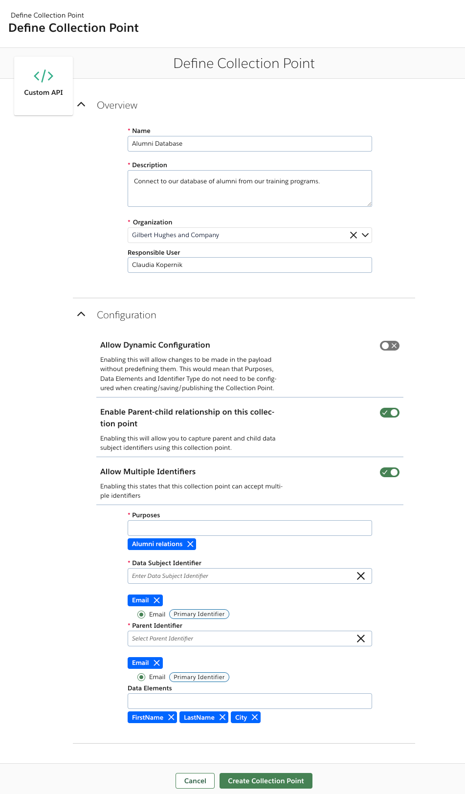 Creating Custom API Collection Points | MyOneTrust