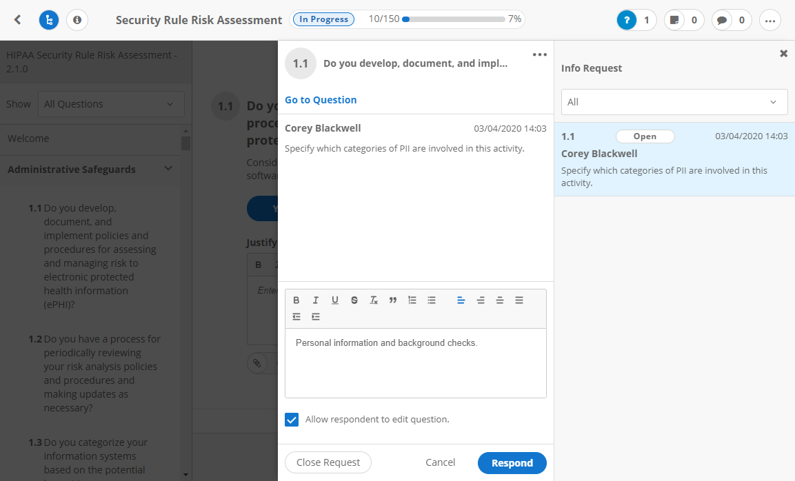 Reviewing and Completing an Assessment | MyOneTrust