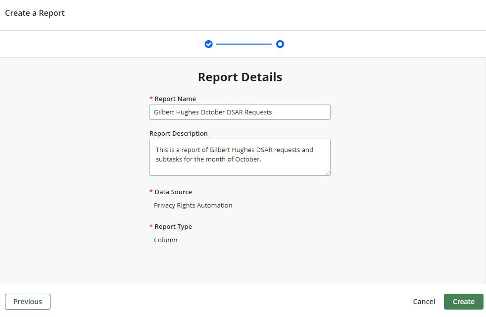 Creating a Report | MyOneTrust