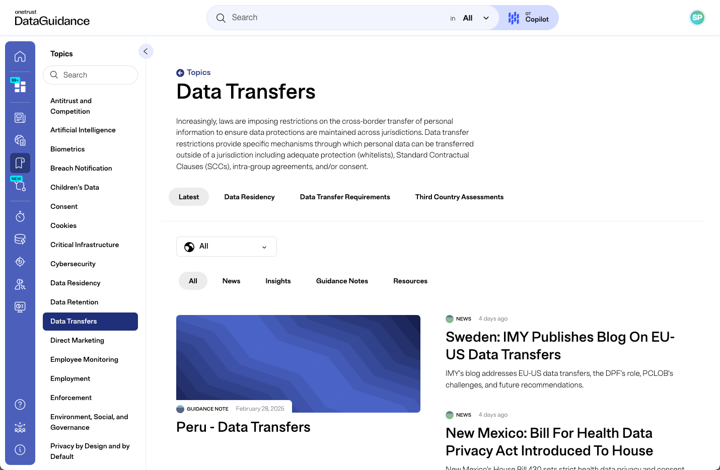 OneTrust DataGuidance Feature Guide | MyOneTrust