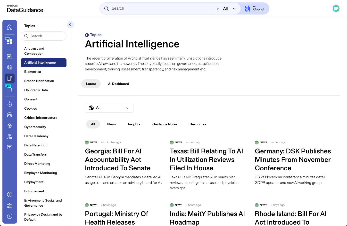 OneTrust DataGuidance Feature Guide | MyOneTrust