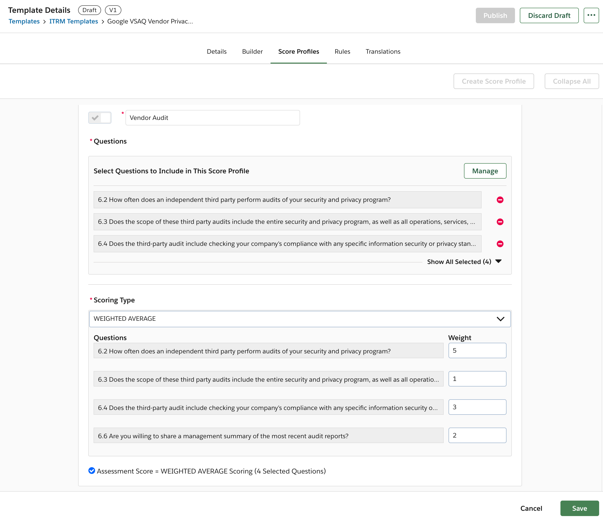 Configuring Assessment Scoring | MyOneTrust