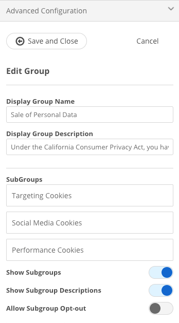 Managing Categories with Bundle Groups | MyOneTrust