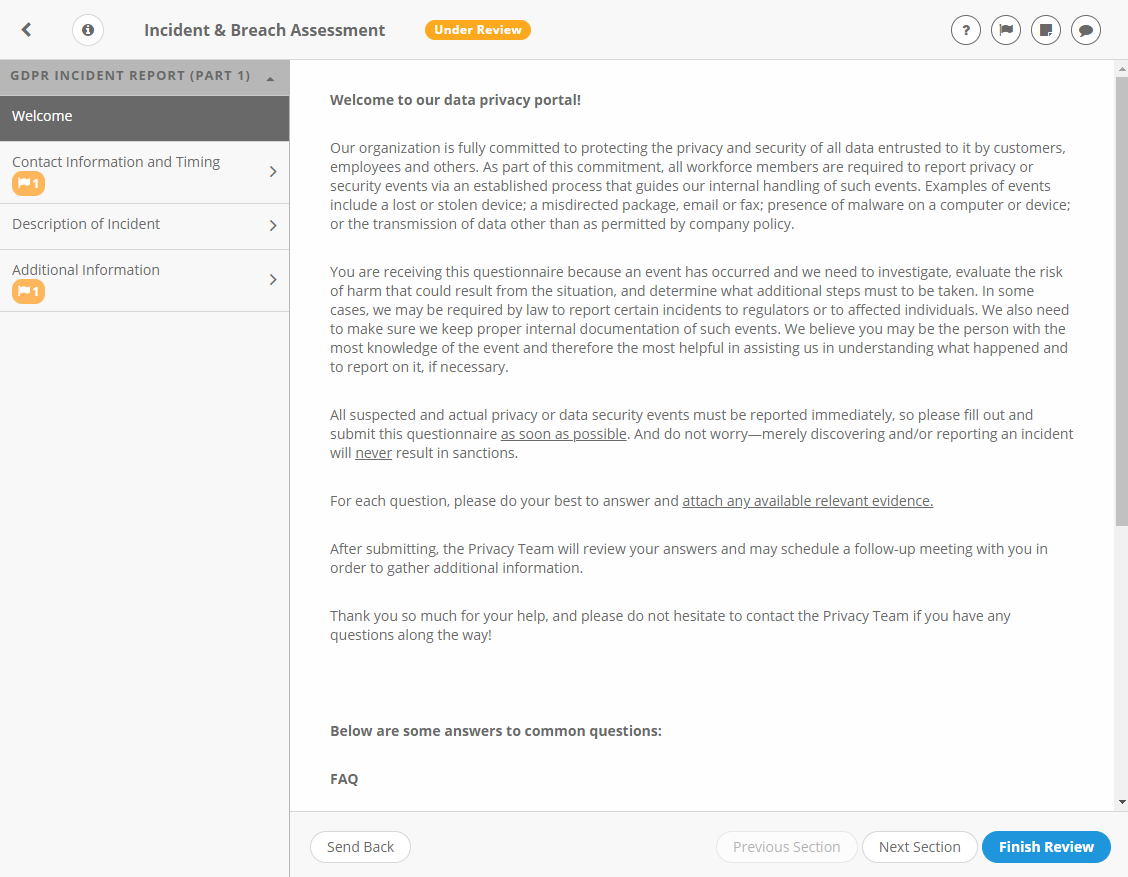 Reviewing and Completing an Assessment | MyOneTrust