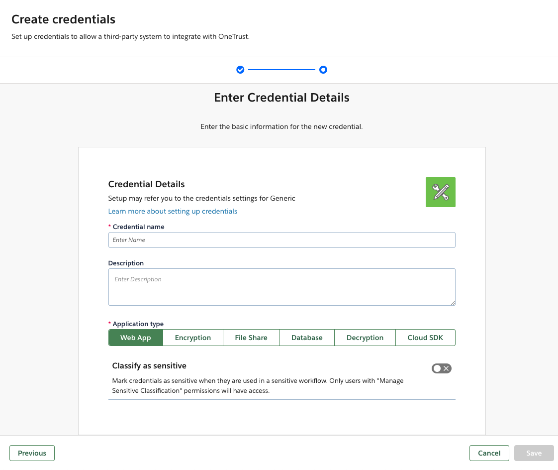 Configuring Integration Credentials | MyOneTrust